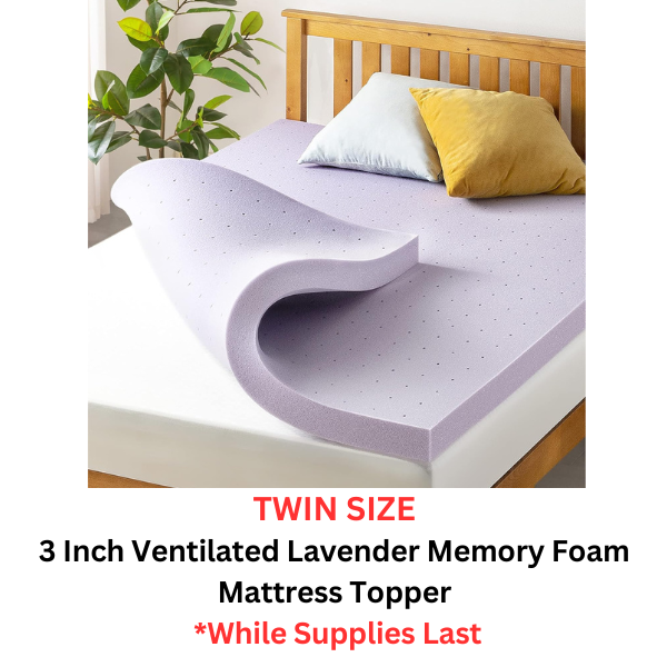 3 Inch Twin Ventilated Lavender Memory Foam Mattress Topper | Athens ...
